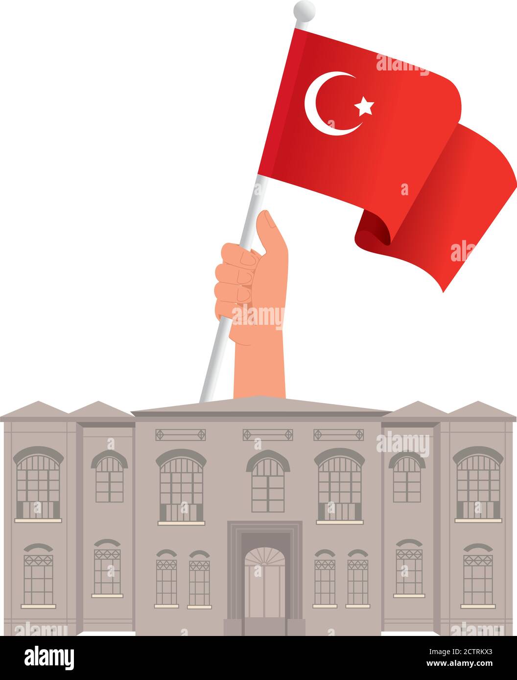 Turkish landmark palace building with hand holding flag vector design ...