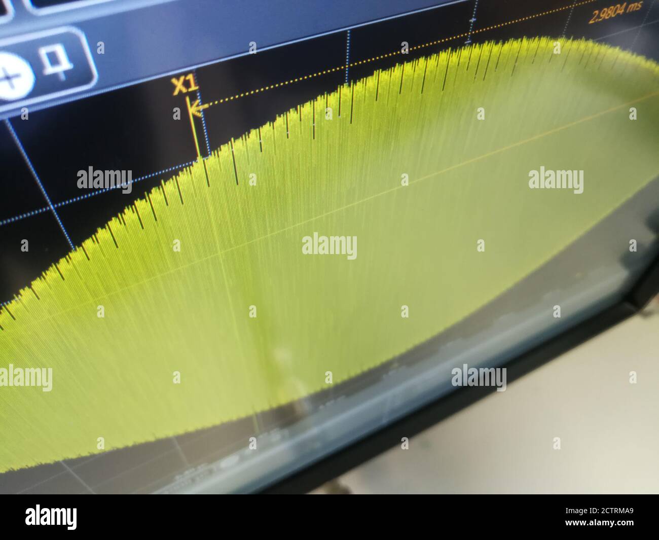 Amplitude modulated signal in the screen of the digital oscilloscope ...