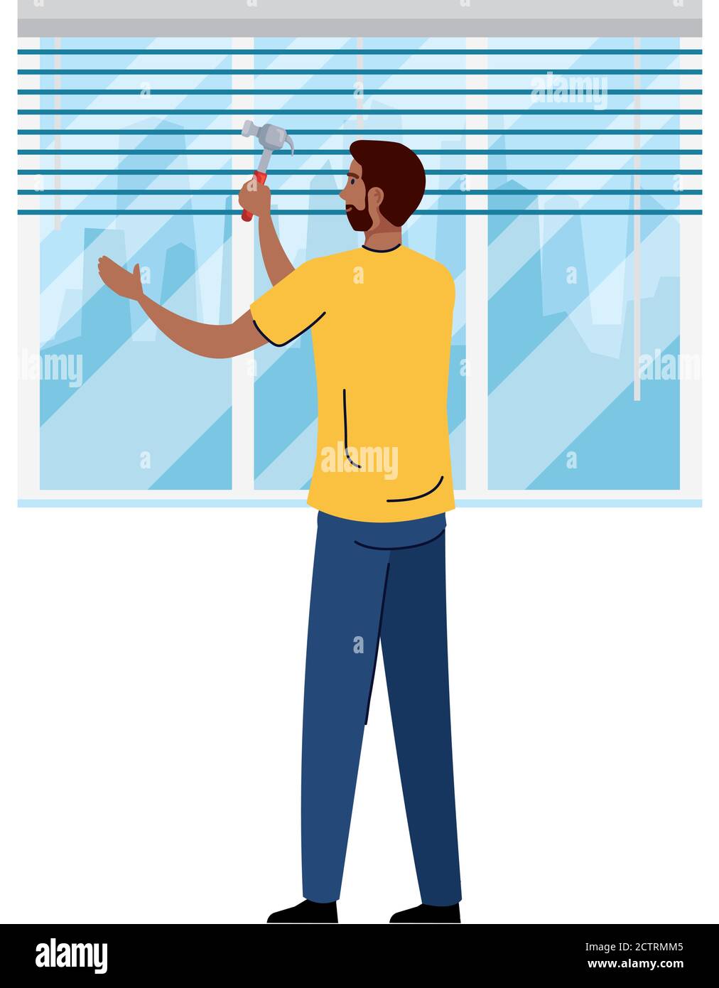 man cartoon with construction hammer and window vector design Stock ...