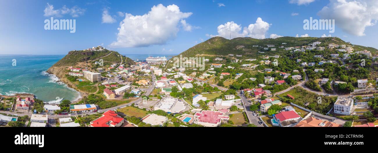 Aerial view of the Caribbean island of Sint maarten /Saint Martin ...