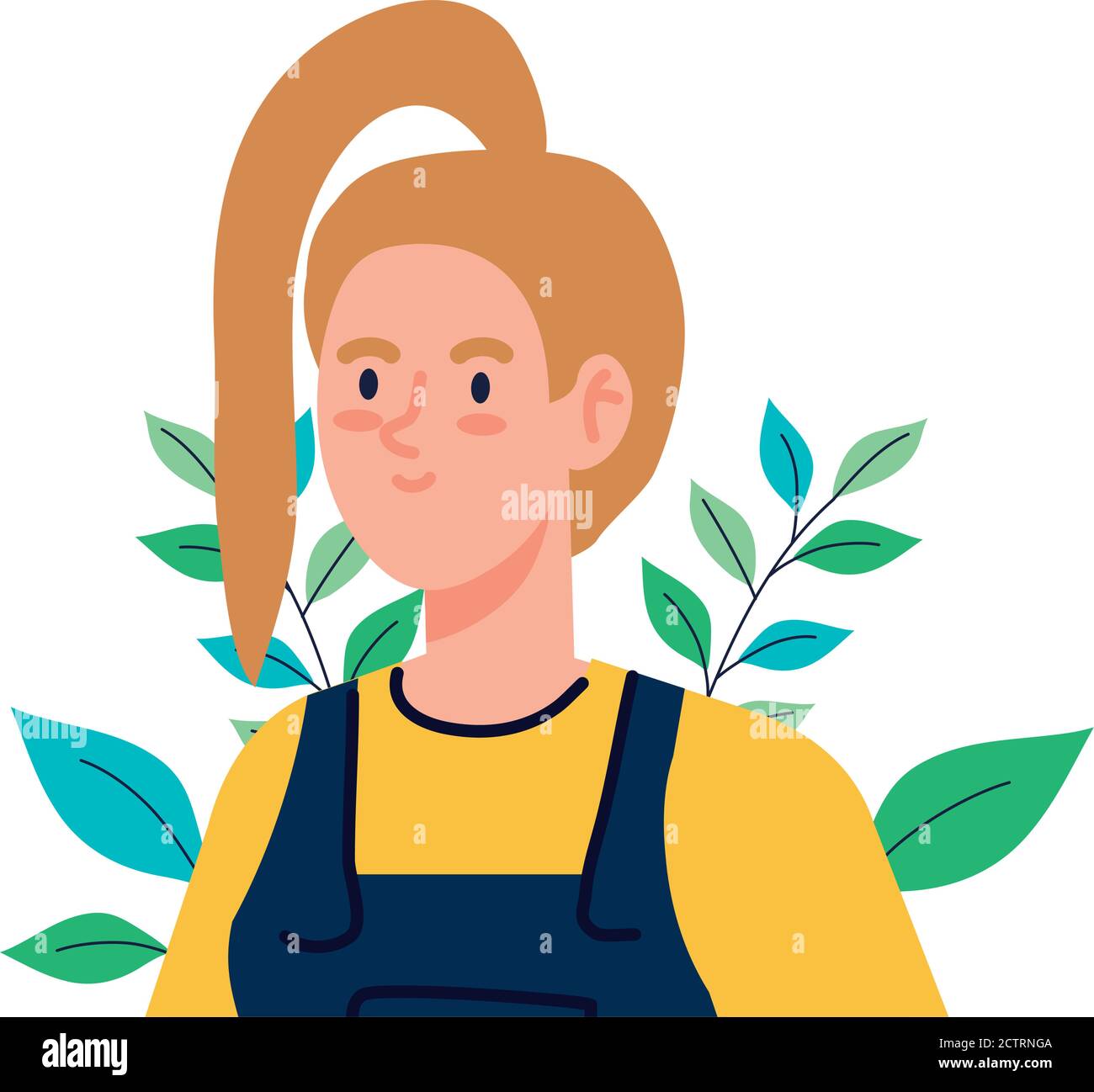 woman cartoon with overall and leaves vector design Stock Vector Image ...