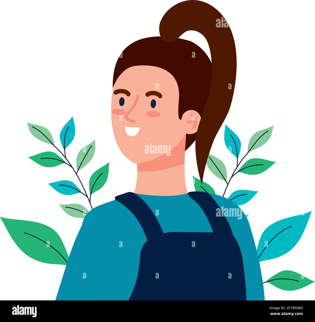 woman cartoon with overall and leaves vector design Stock Vector Image ...
