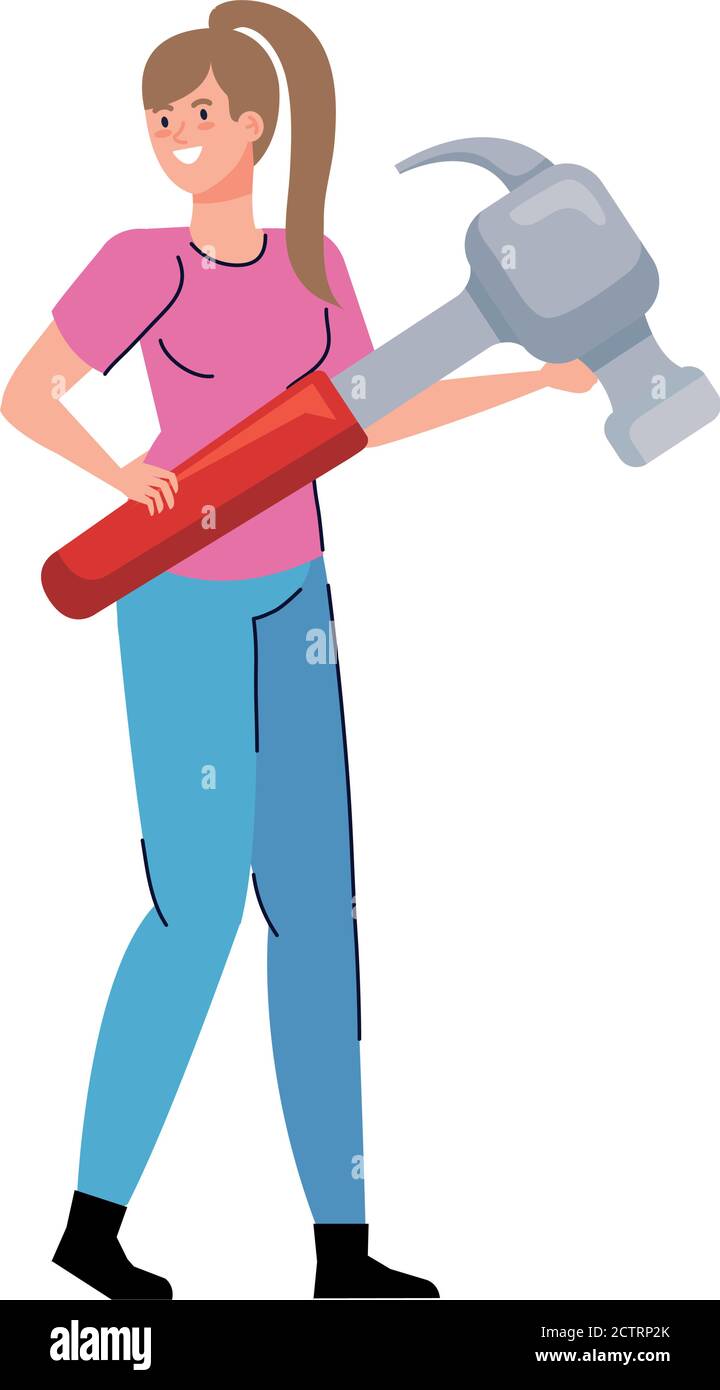 woman cartoon with construction hammer vector design Stock Vector Image ...
