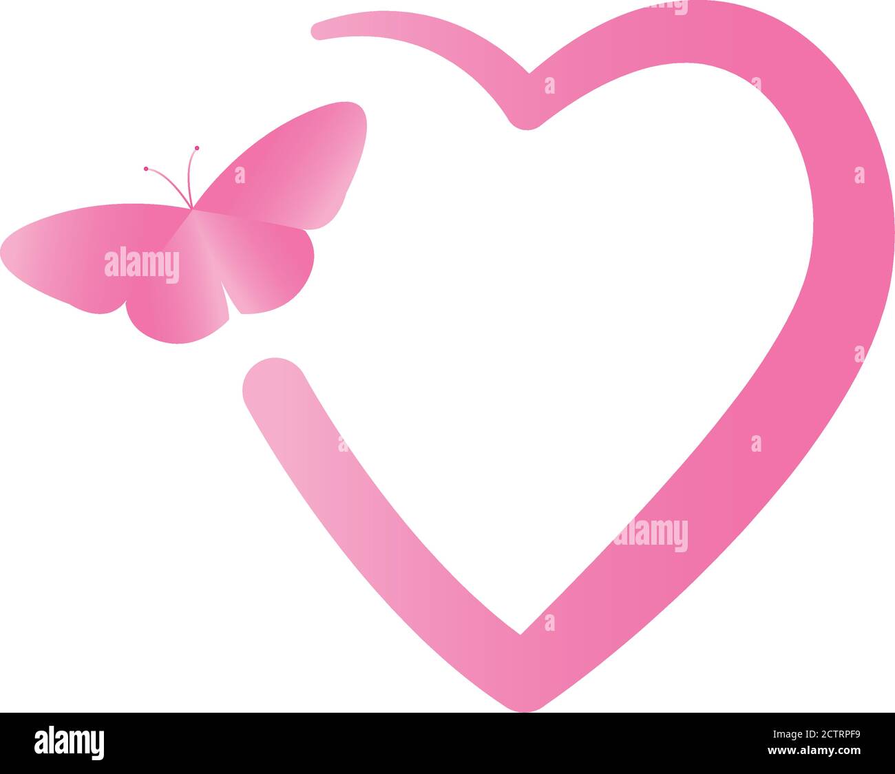 pink heart and butterfly icon over white background, flat style, vector ...