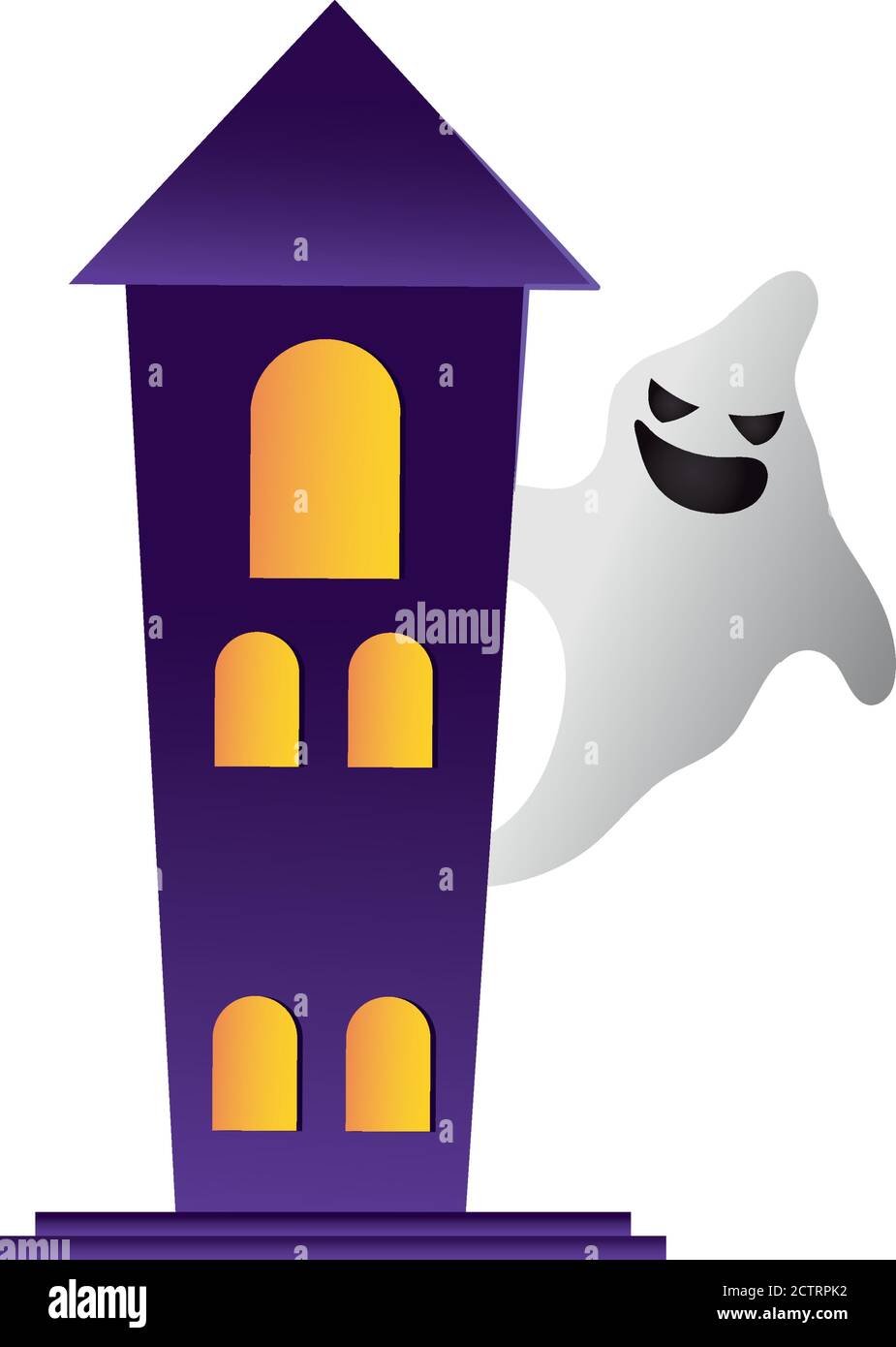 halloween tower and ghost icon over white background, colorful design ...