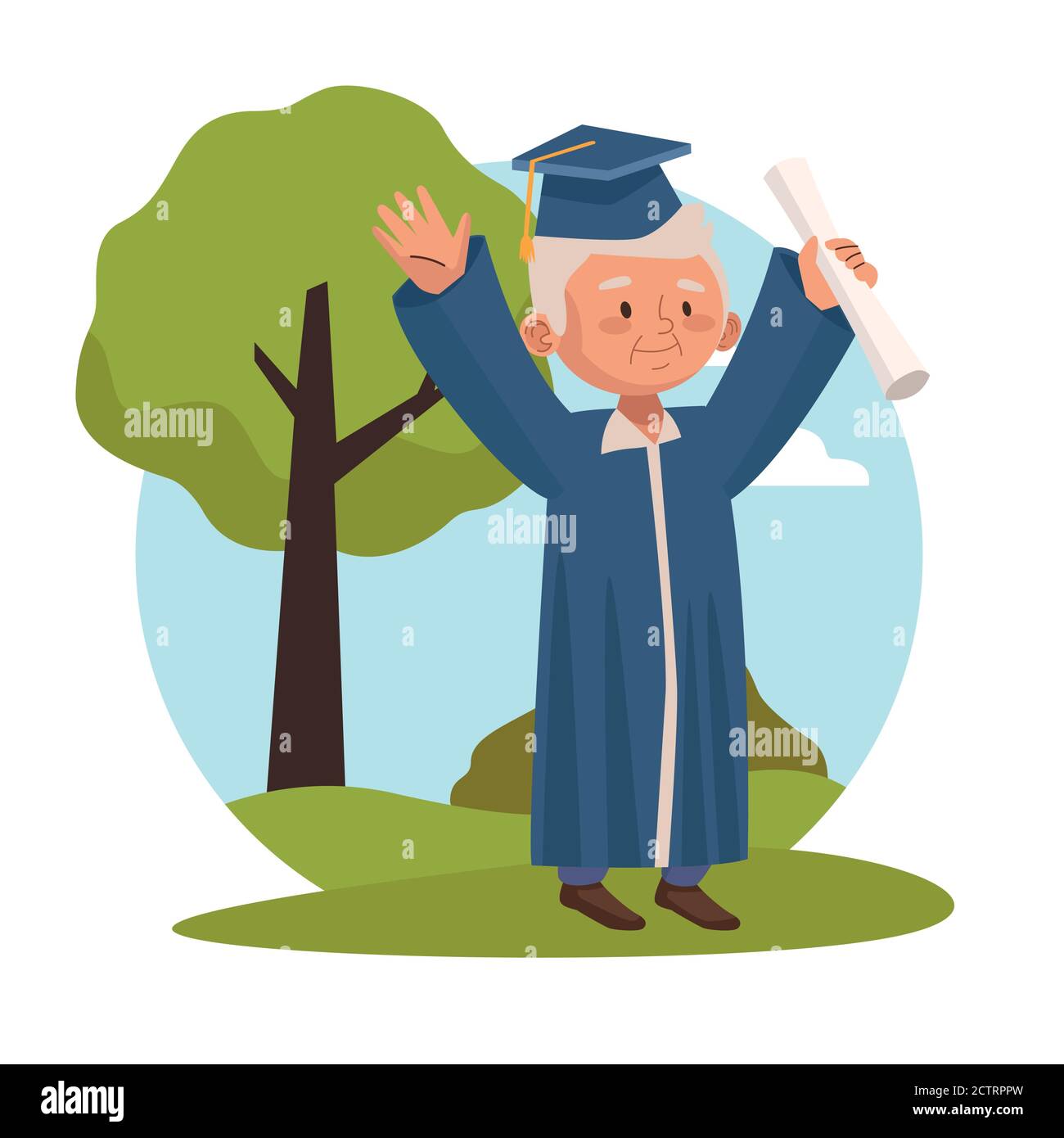 old man graduating active senior character vector illustration design ...
