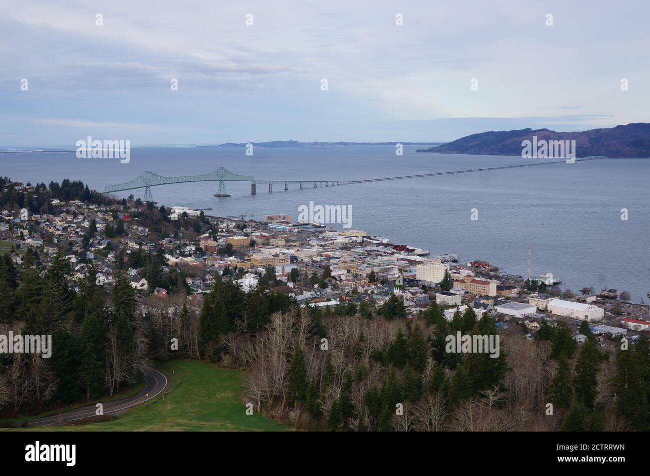 Cityscape view from Astoria Column with Astoria-Merger Bridge, Astoria ...
