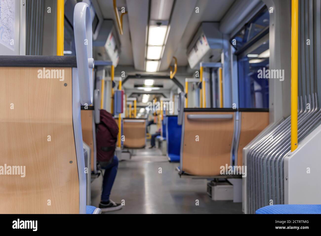 Interior view of a corridor inside passenger trains or light rail tram ...