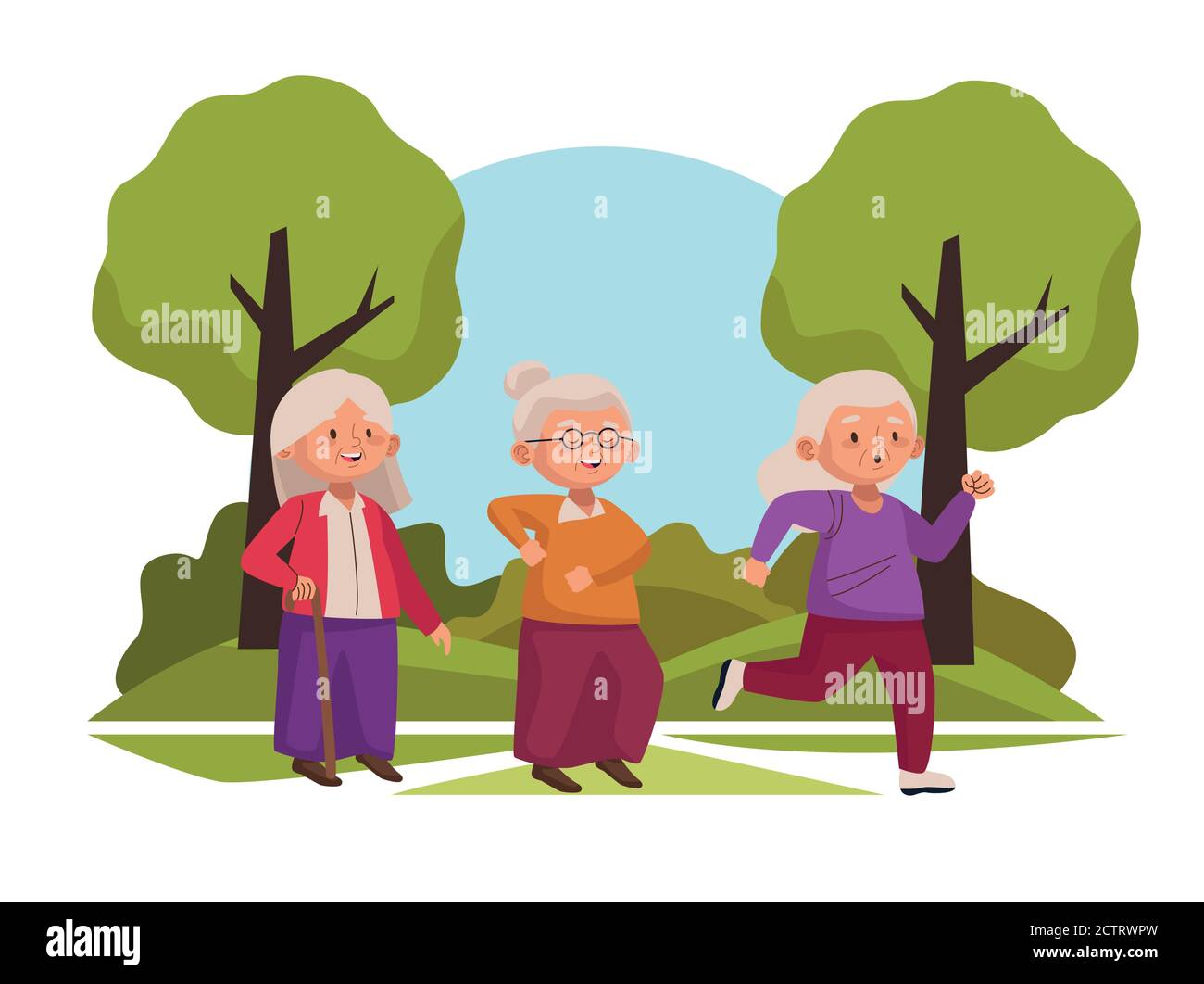 old women group in the camp active seniors characters vector ...