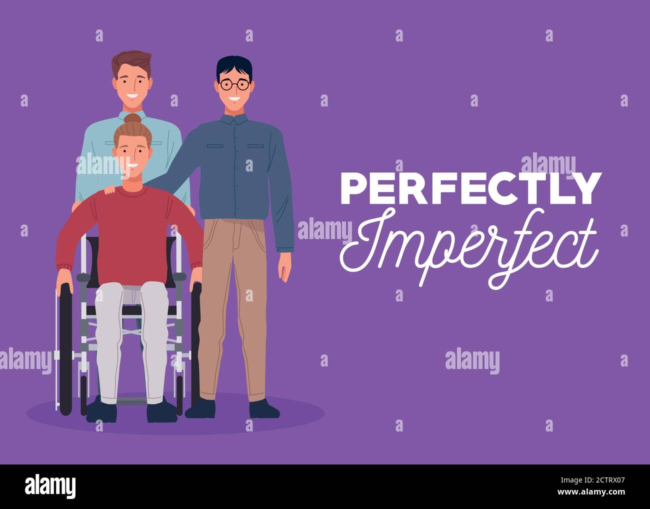 perfectly imperfect three persons in purple background vector ...
