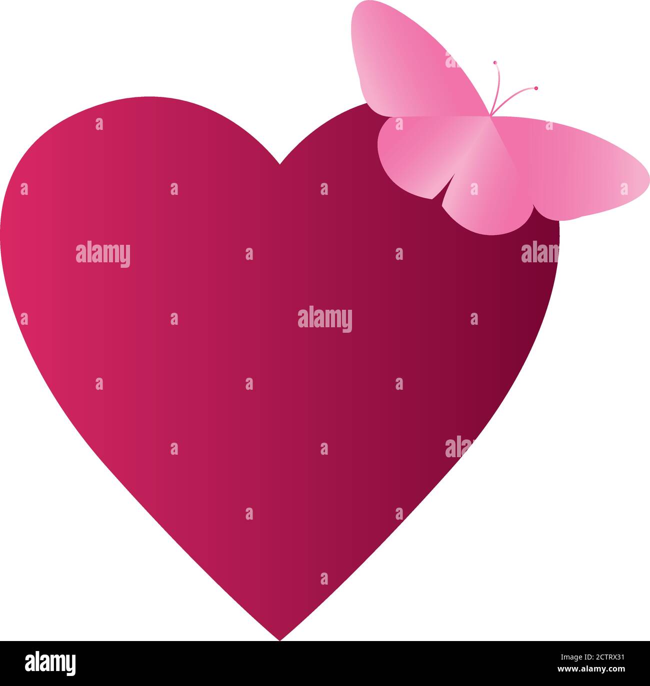 heart and pink butterfly icon over white background, flat style, vector ...