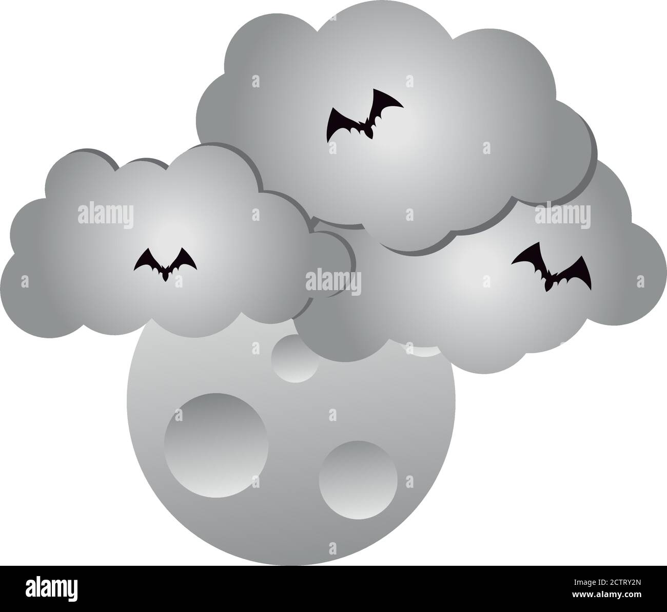 halloween gray clouds with bats over white background, flat style ...