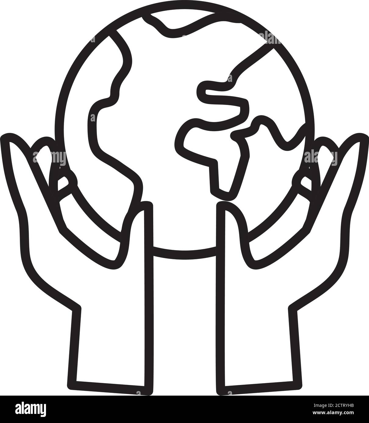 hands human lifting earth planet line style icon vector illustration ...