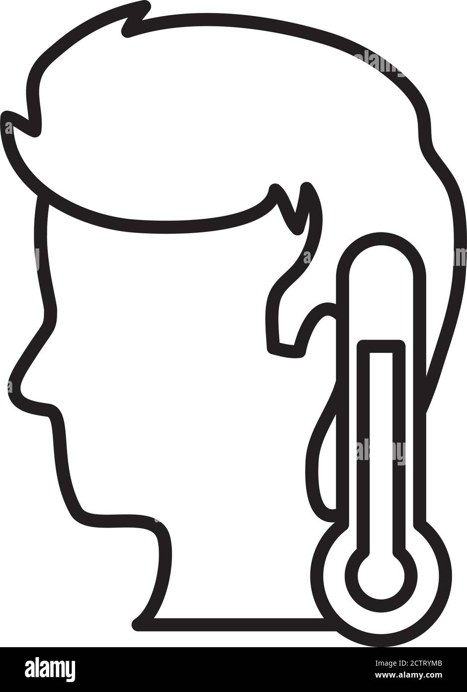 head of man and thermometer icon over white background, line style ...