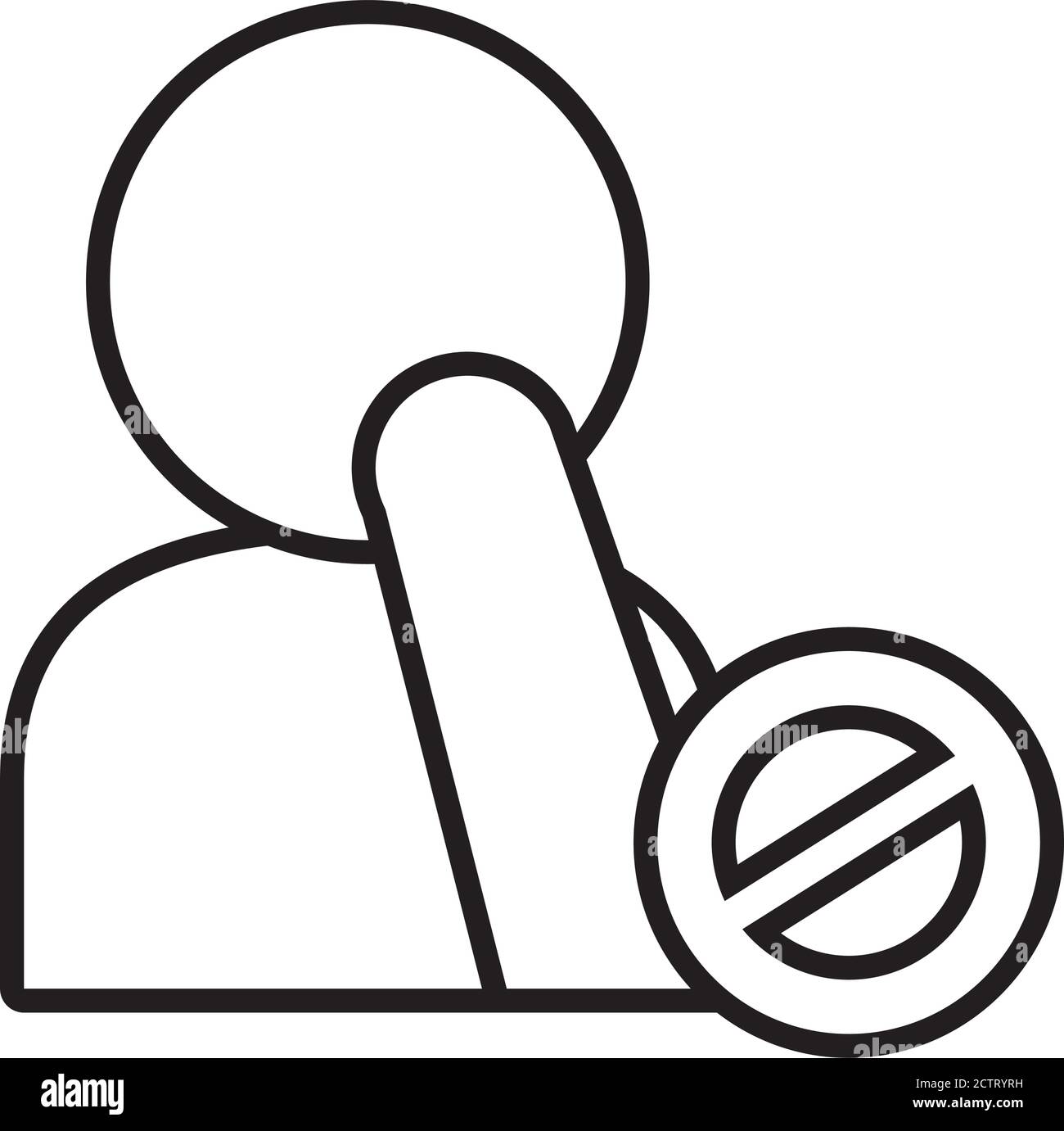 pictogram man touching the forbidden sign over white background, line ...