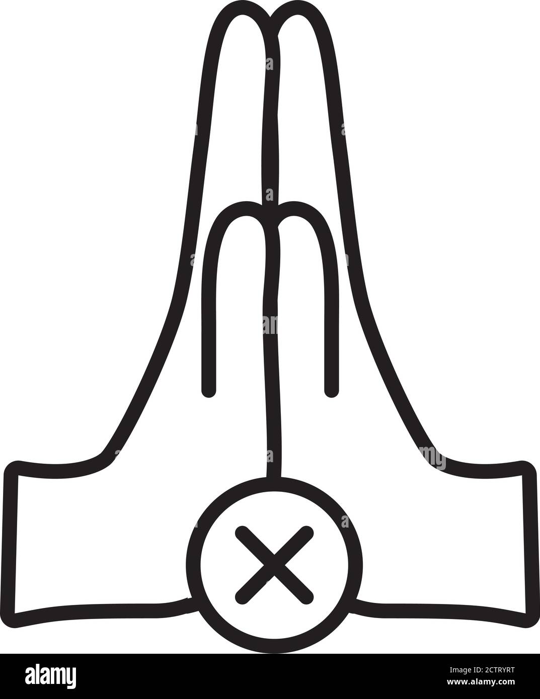 not touching the hands symbol, hands with cross icon over white ...