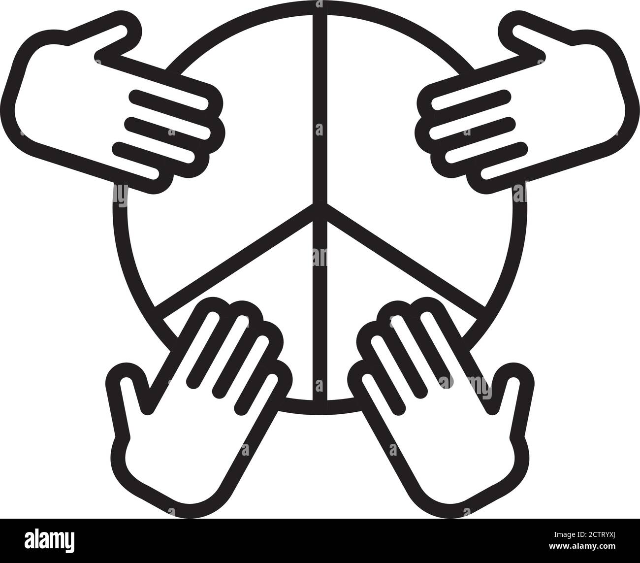 hands team around peace symbol line style icon vector illustration ...