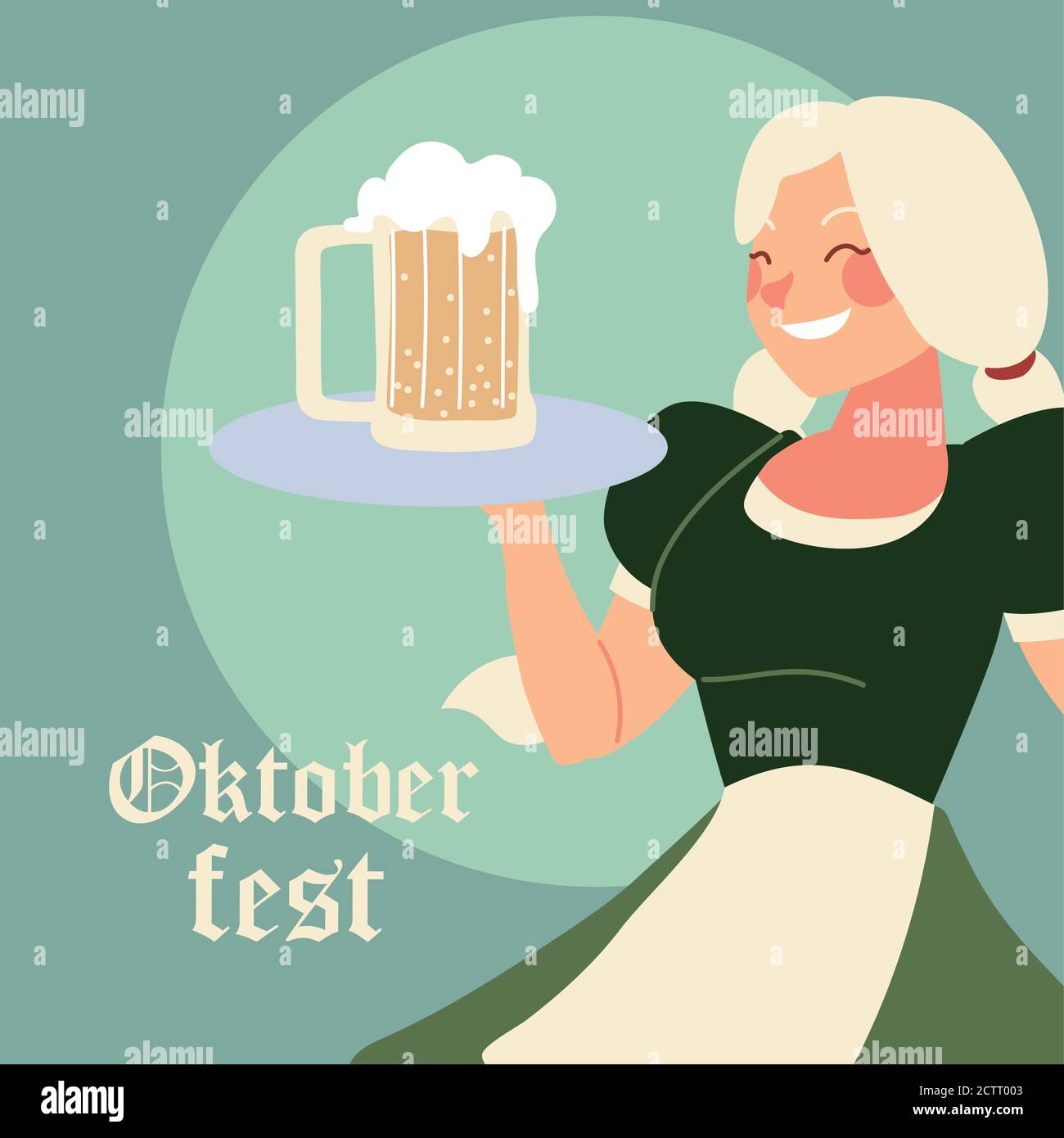 oktoberfest woman cartoon with traditional cloth and beer design ...