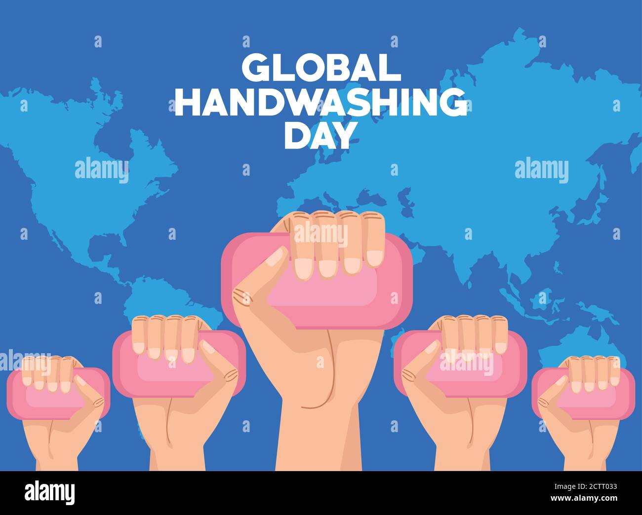 global handwashing day campaign with hands and soap bars in earth ...