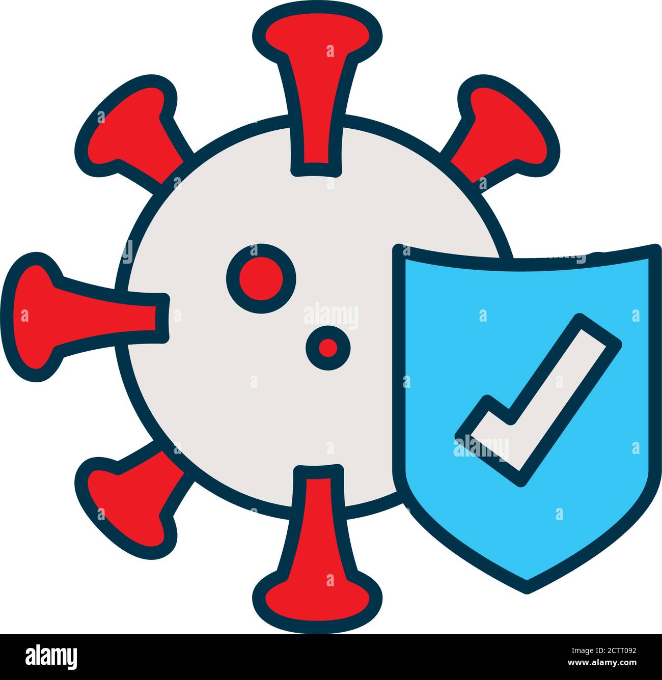 coronavirus virus and shield with check mark icon over white background ...