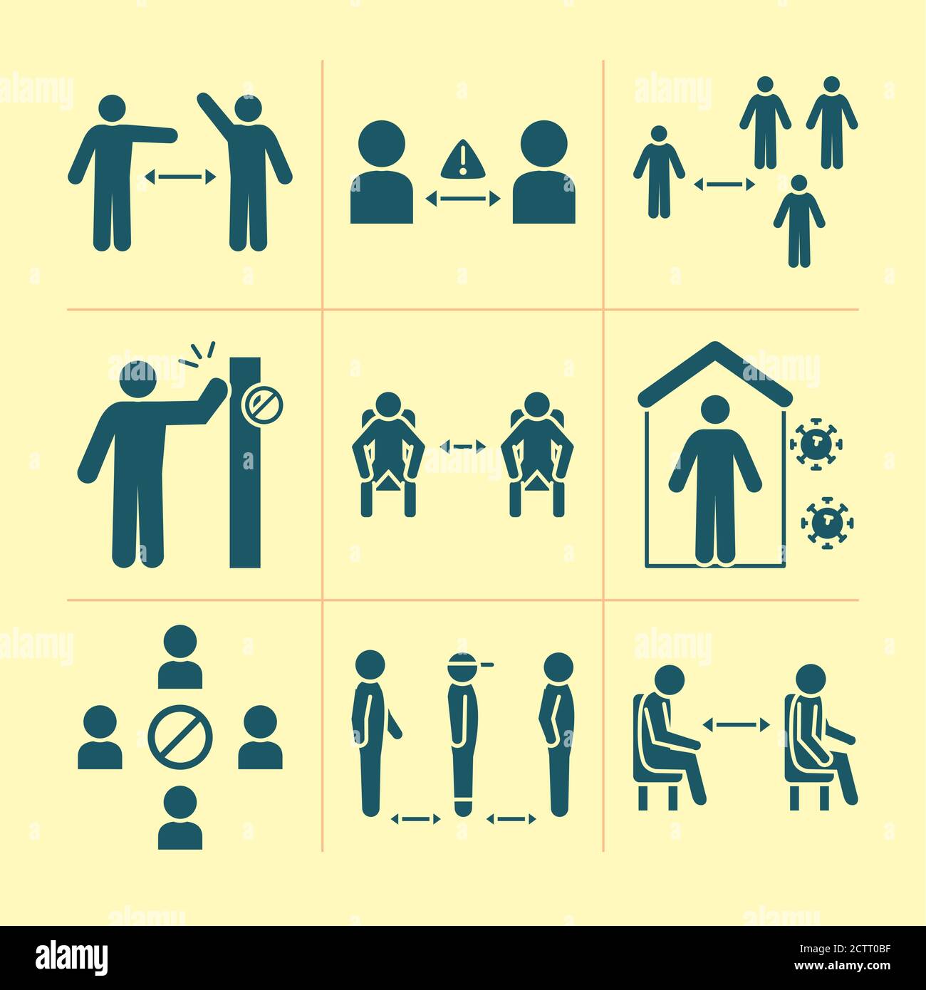 pictogram people and social distance icon set over yellow background ...