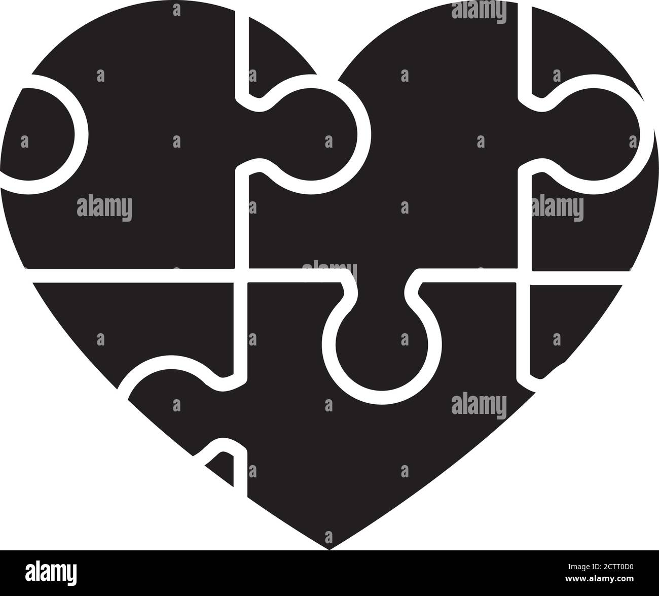 jigsaw pieces in heart shape over white background, silhouette style ...