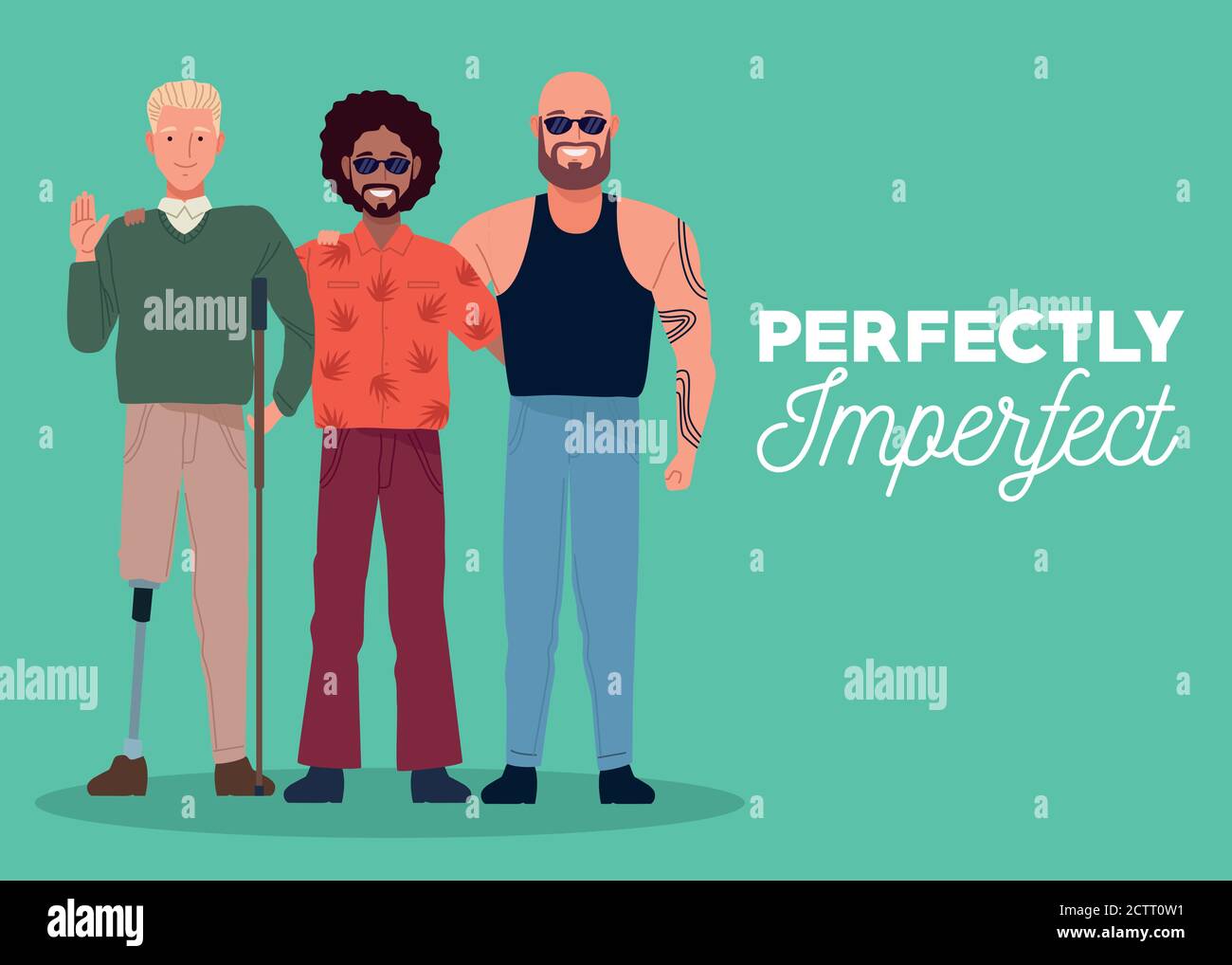 perfectly imperfect three persons in green background vector ...