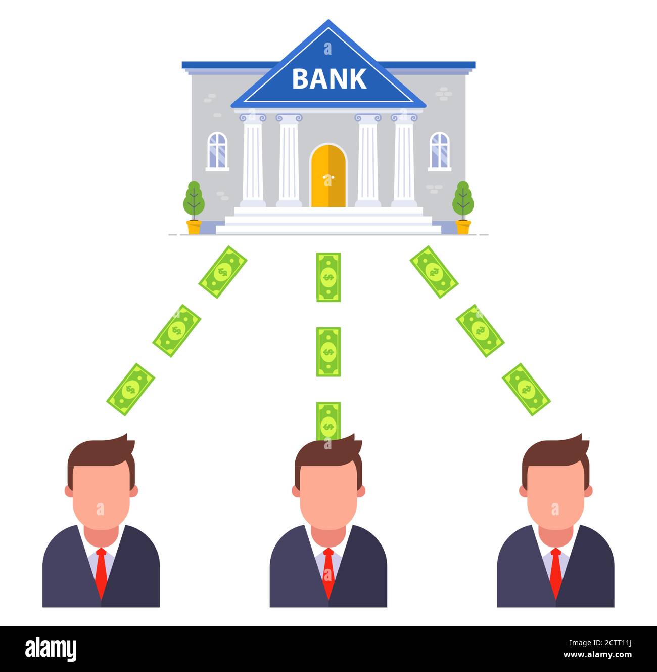 the bank pays money to its customers. flat vector illustration Stock ...
