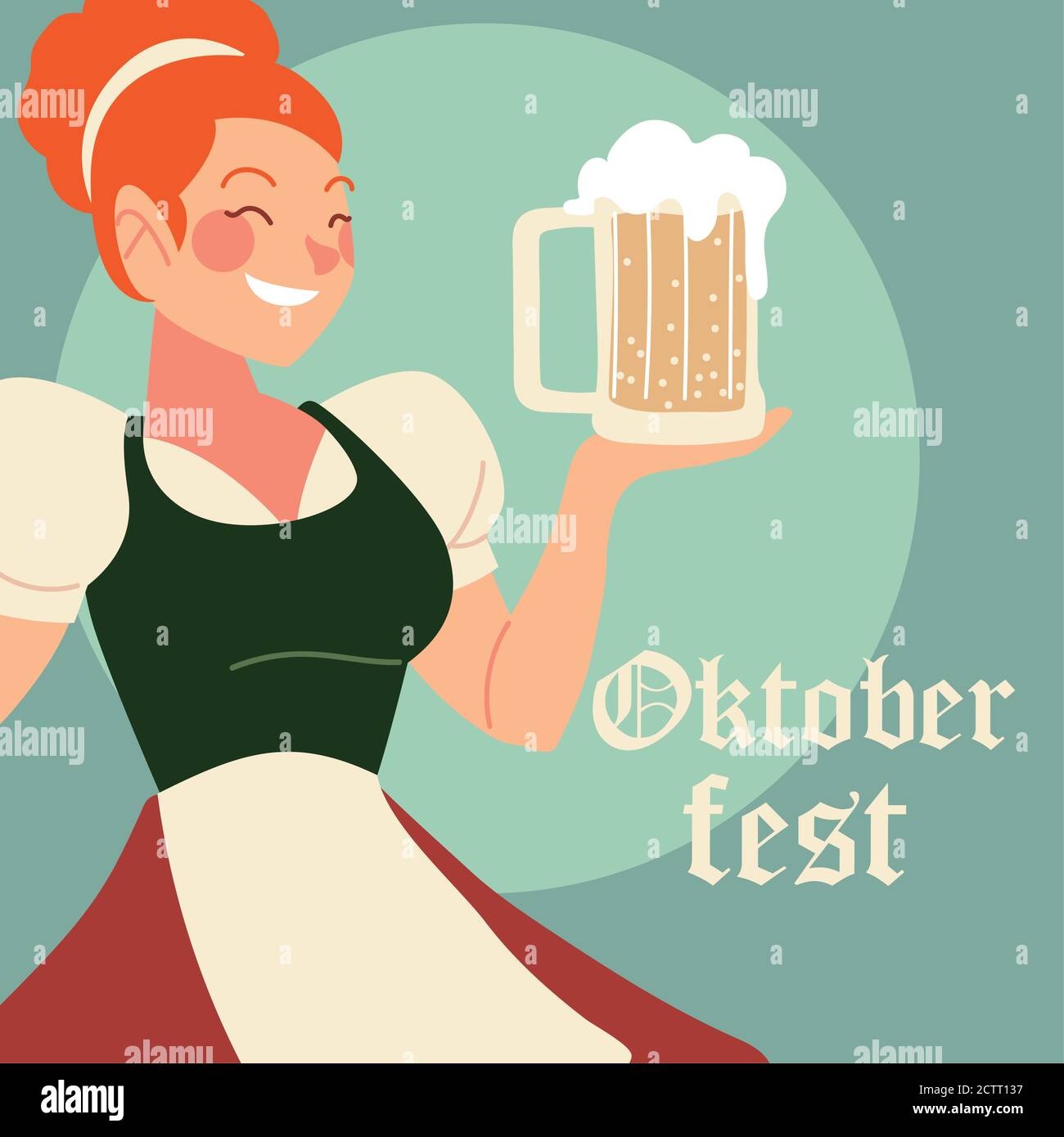 oktoberfest woman cartoon with traditional cloth and beer design ...