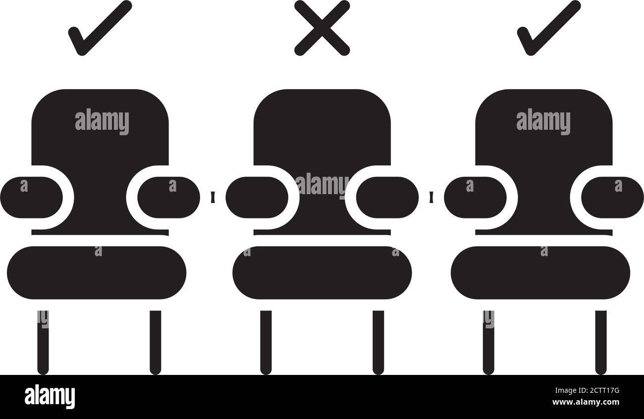 chair Physical distancing symbol icon over white background, silhouette ...