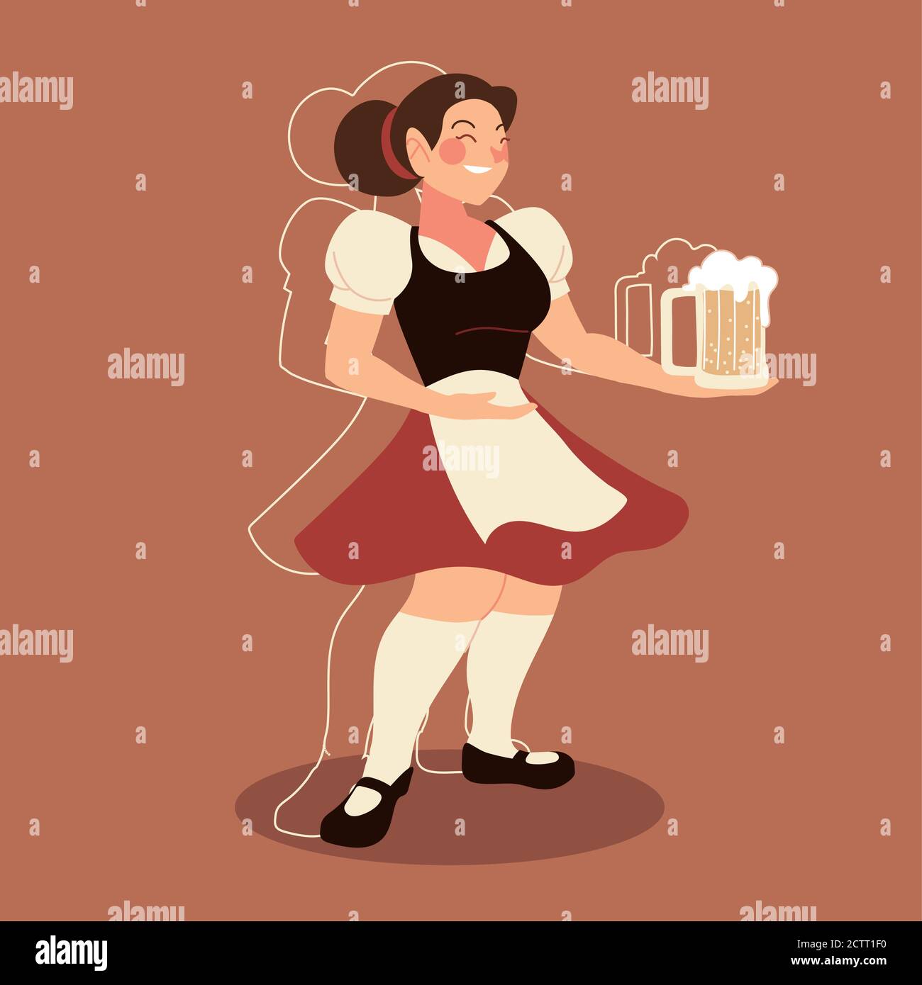 oktoberfest woman cartoon with traditional cloth and beer design ...