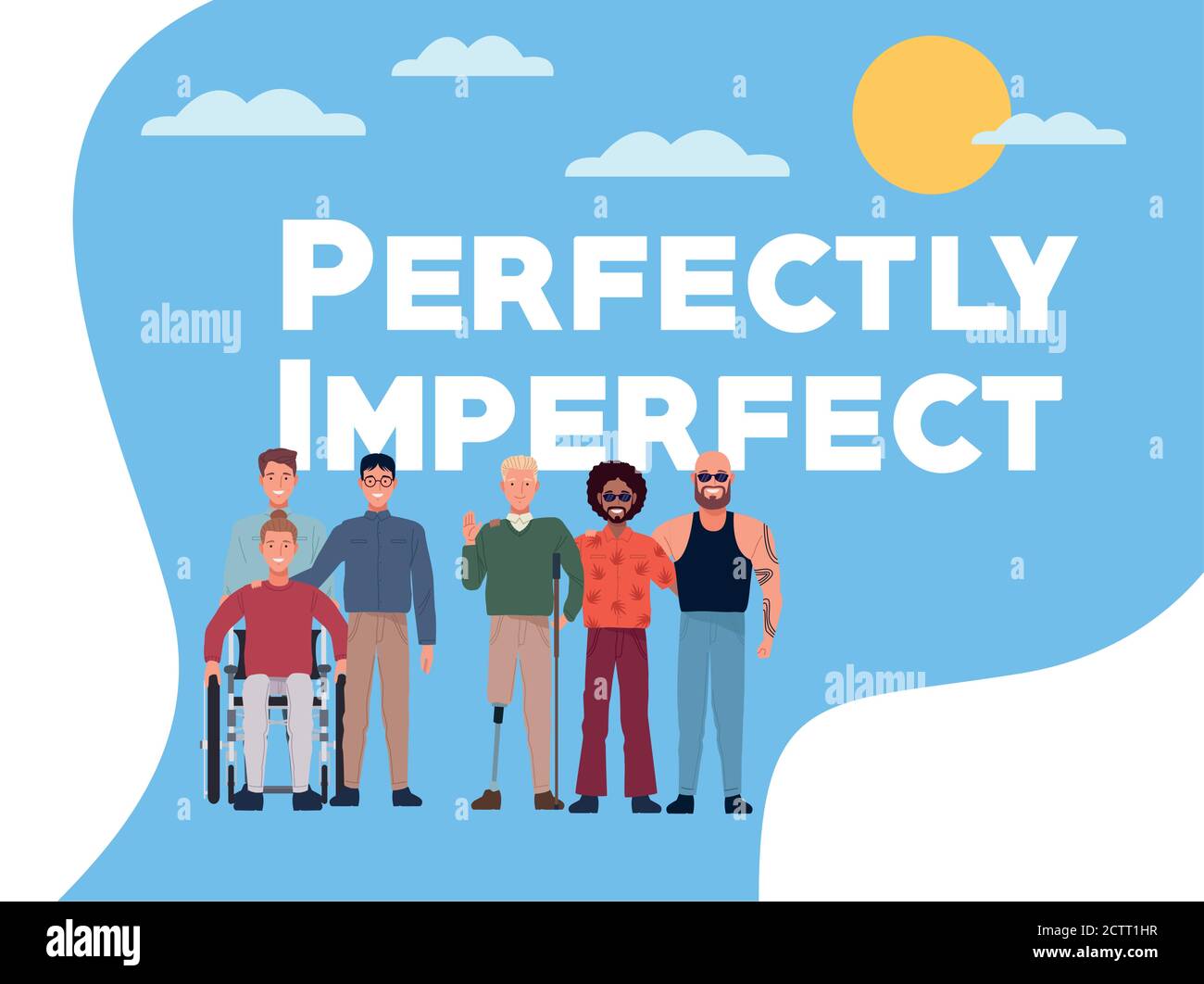 perfectly imperfect people group characters with sky background vector ...