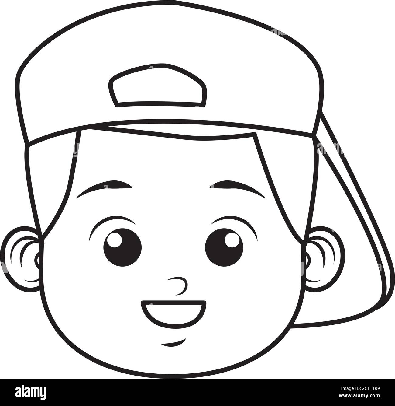 cute little boy student with sport cap head line style vector ...