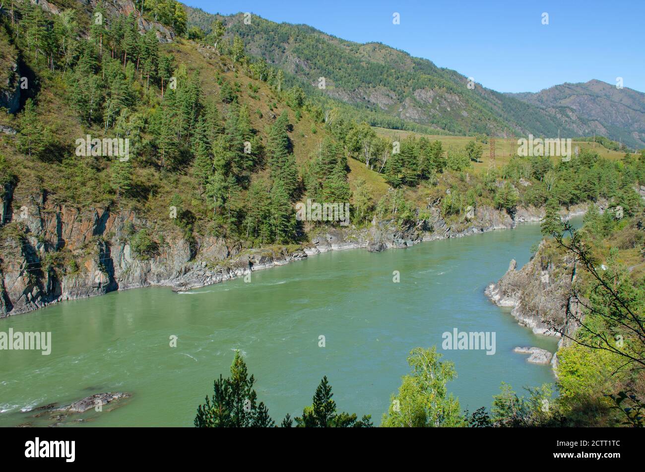 The Chuya River among mountains in Mountain Altai of Russia a beautiful ...