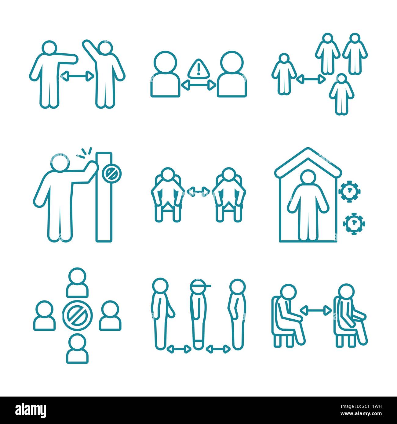 pictogram people and social distance icon set over white background ...