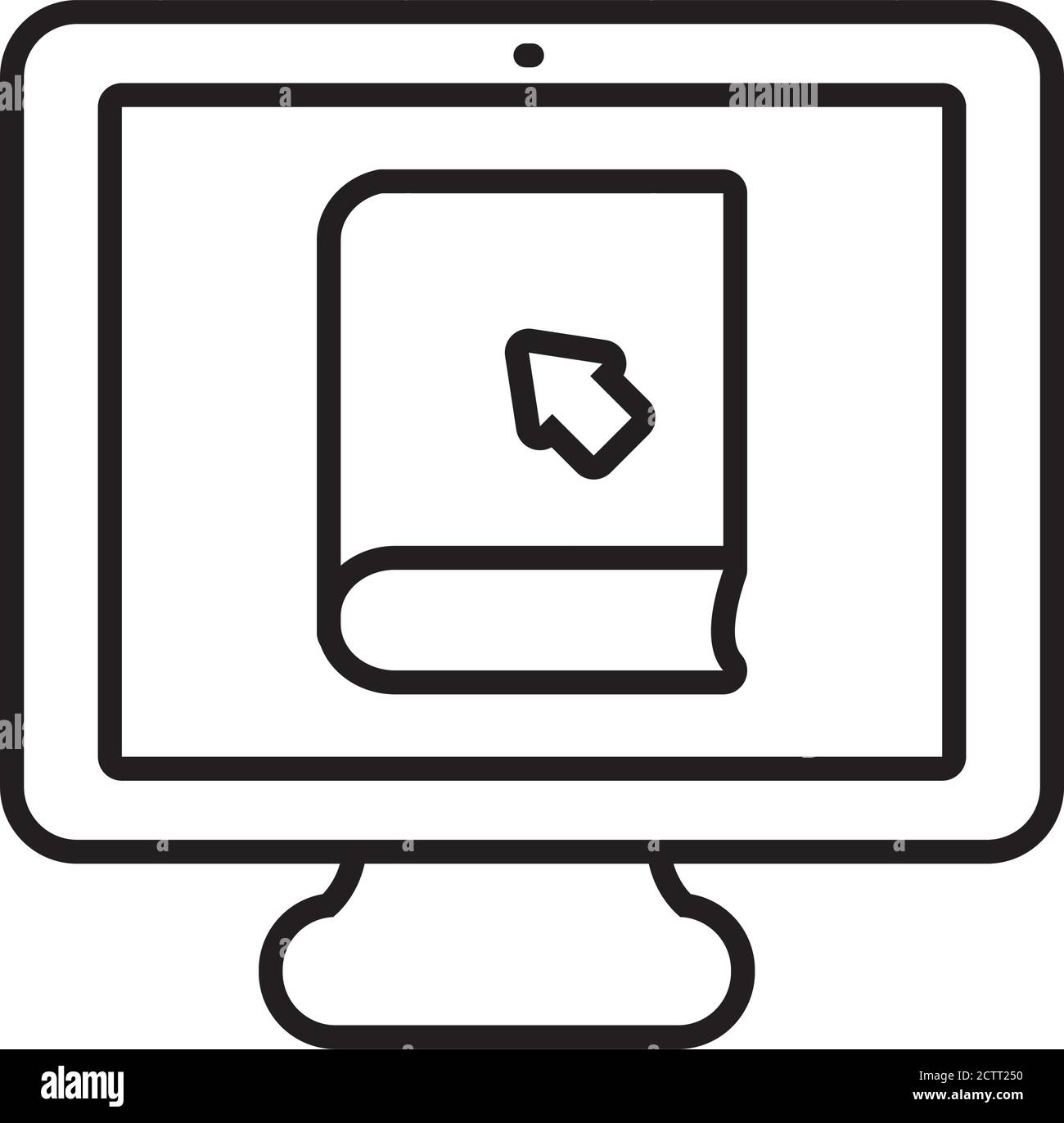 computer with ebook icon over white background, line style, vector ...