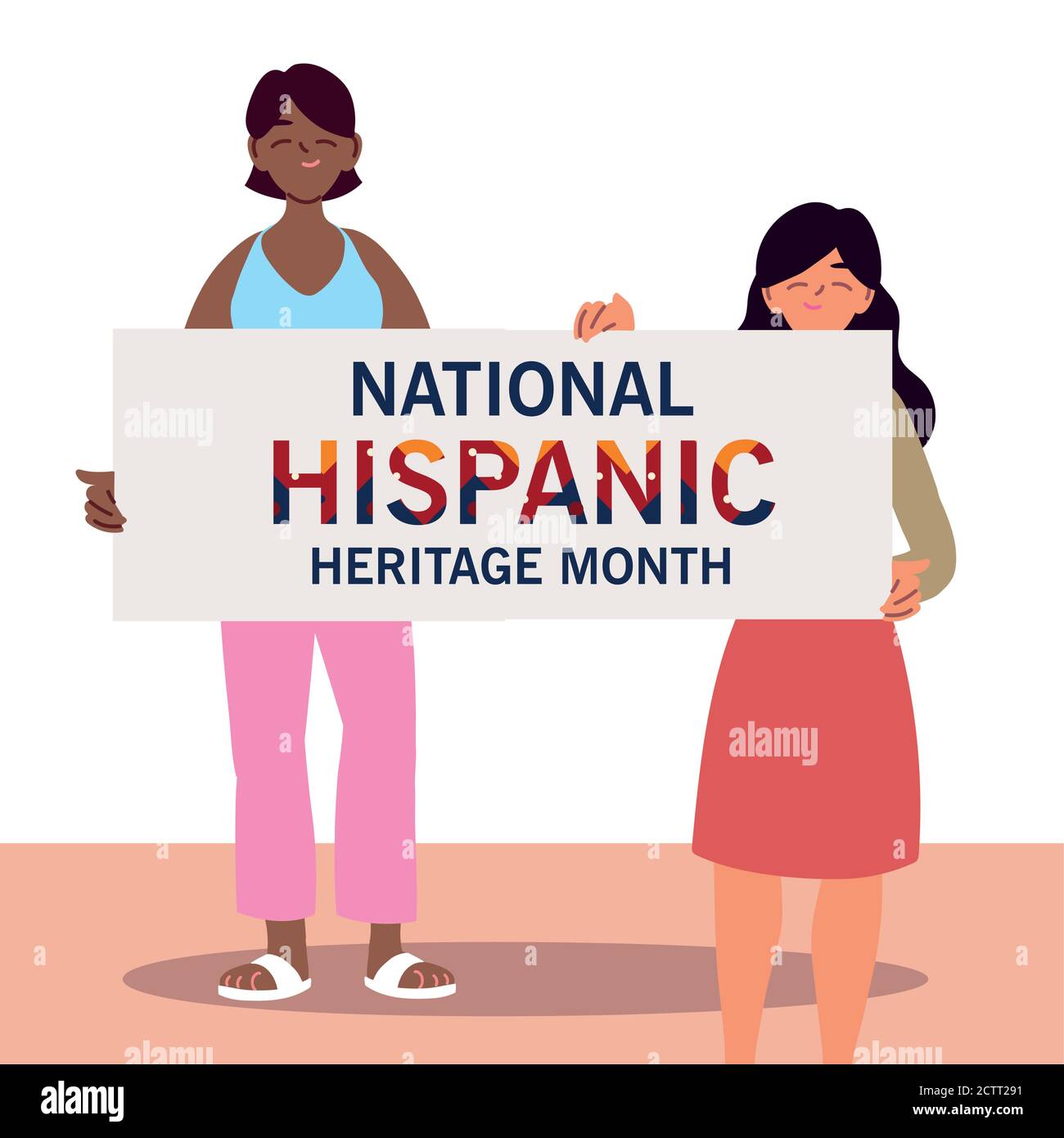 national hispanic heritage month with latin women cartoons design ...