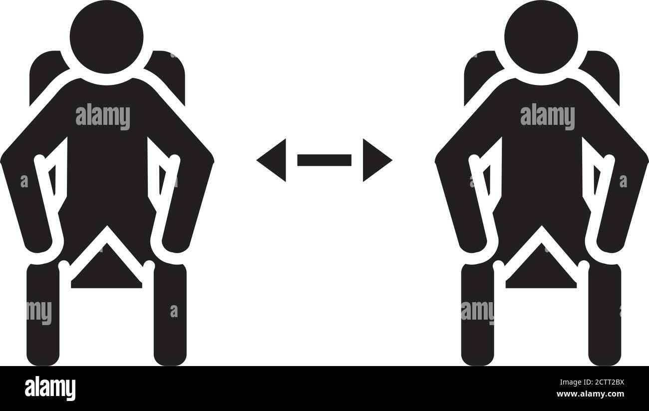 pictogram persons sitting on chairs keeping the social distance over ...