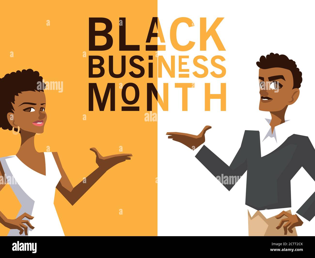 Black business month with afro woman and man cartoons design of ...