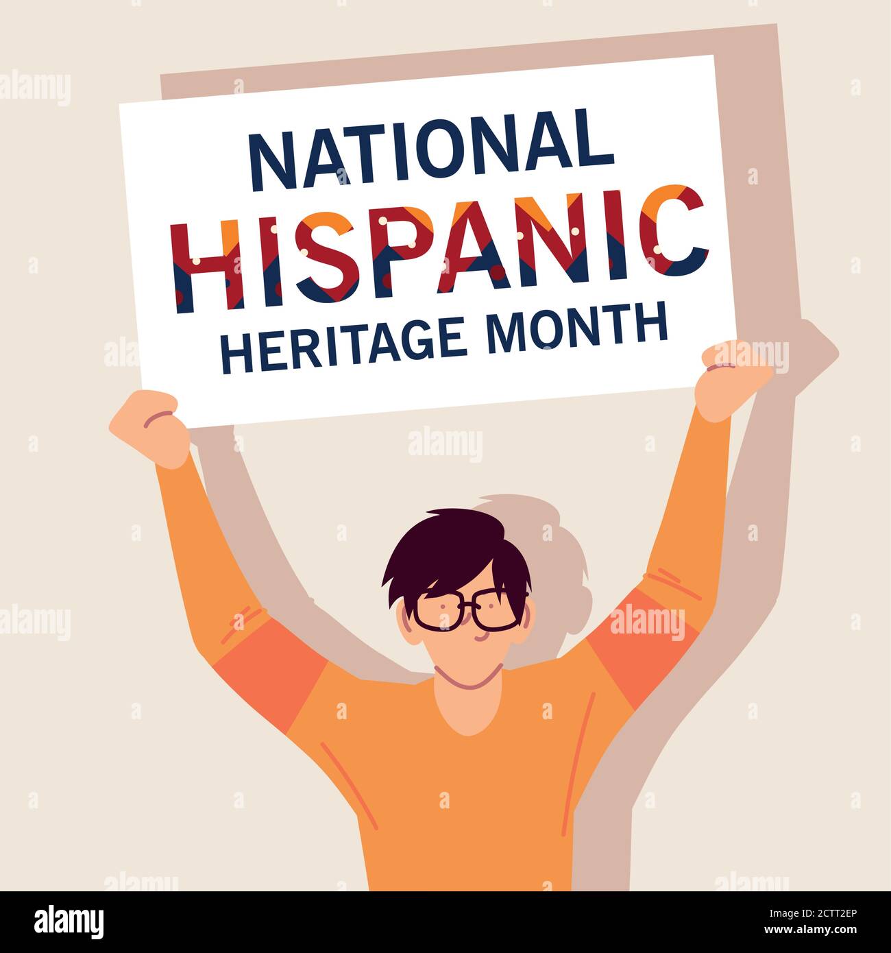 national hispanic heritage month with man cartoon with banner design ...
