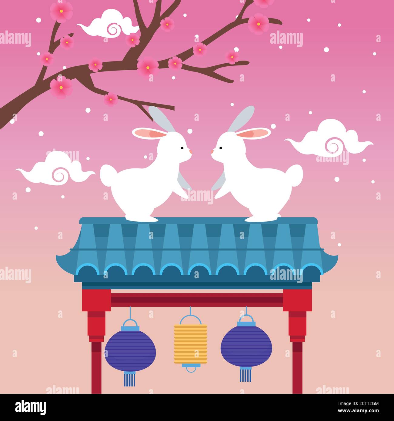 mid autumn festival celebration with flowers tree and rabbit in arch ...