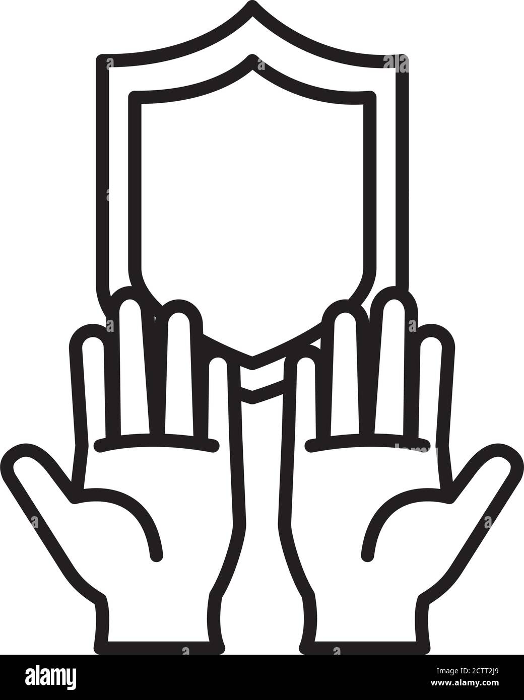hands with shield icon over white background, line style, vector ...