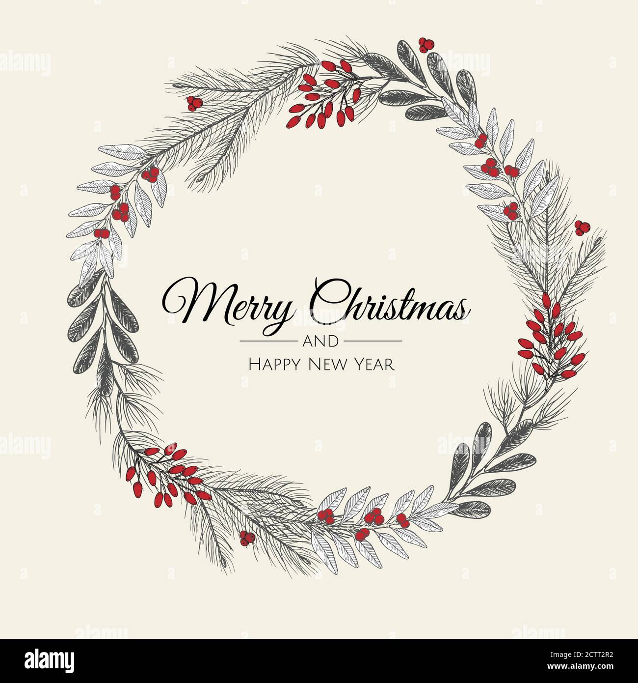 Hand drawn Christmas wreath. Vector holiday illustration Stock Vector ...