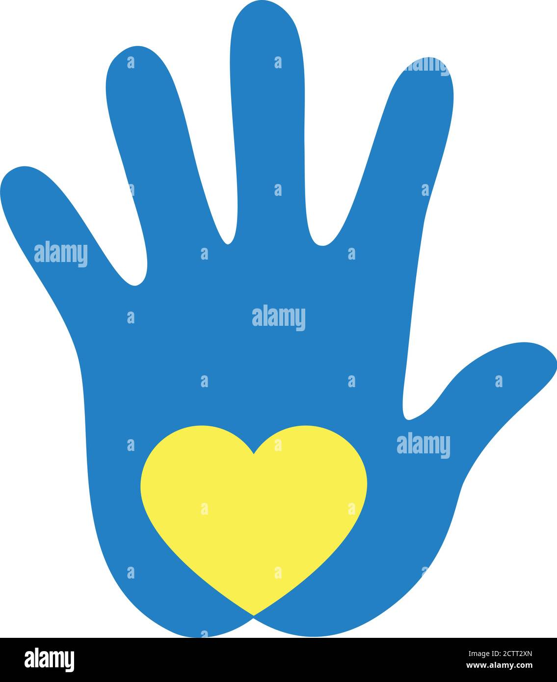 down syndrome concept, hand with heart icon over white background, flat ...