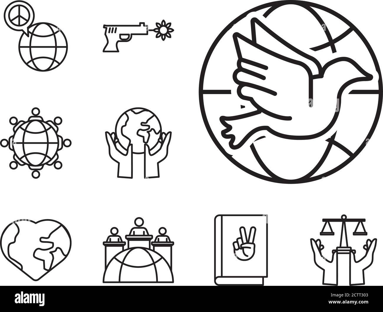 bundle of nine human rights style line set icons vector illustration ...