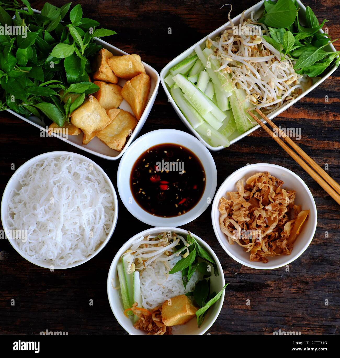 Vietnamese vegan meal for quick lunch time with homemade food, rice ...