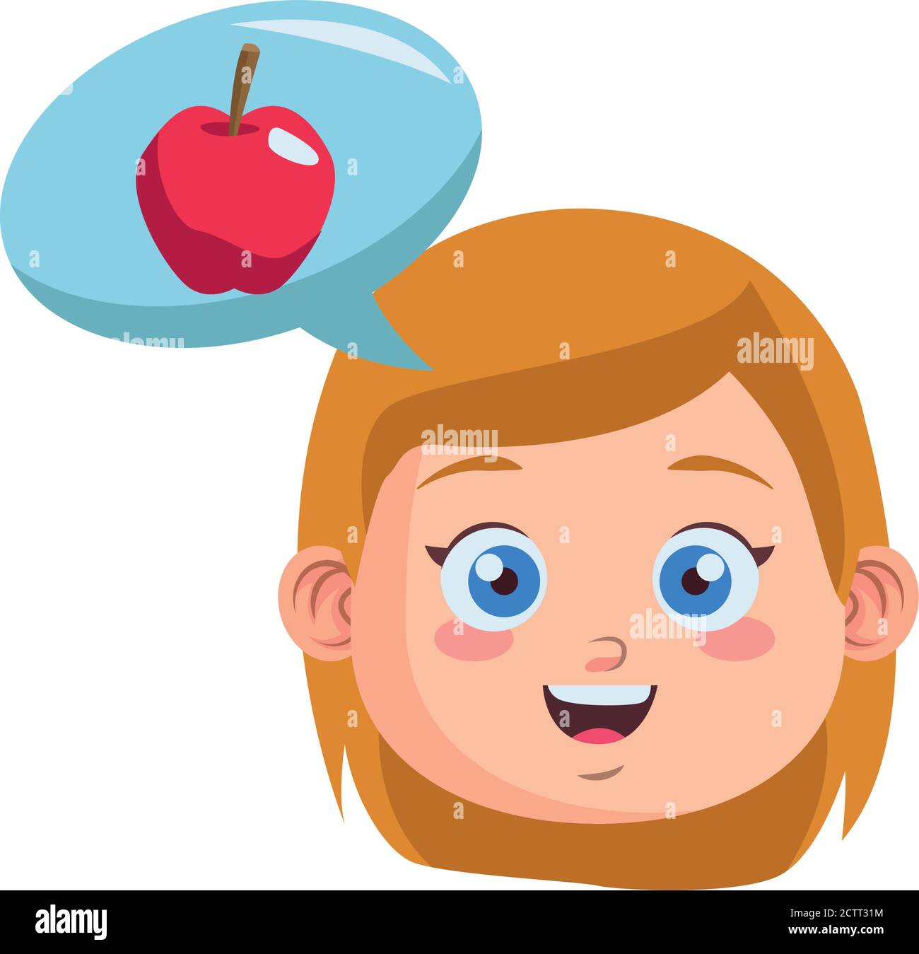 cute little girl student head thinking in apple character vector ...