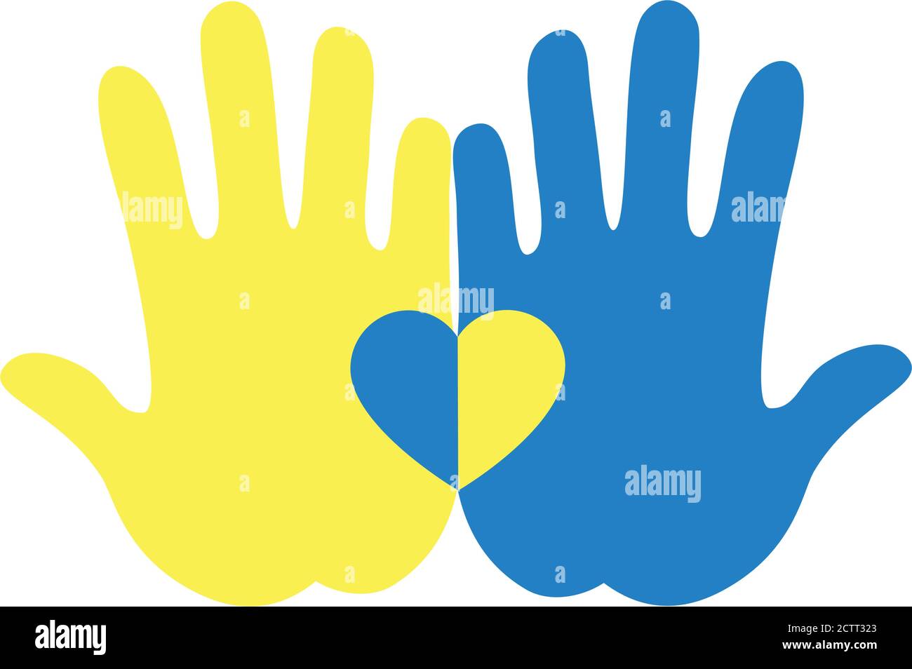 down syndrome concept, kid hands with heart icon over white background ...