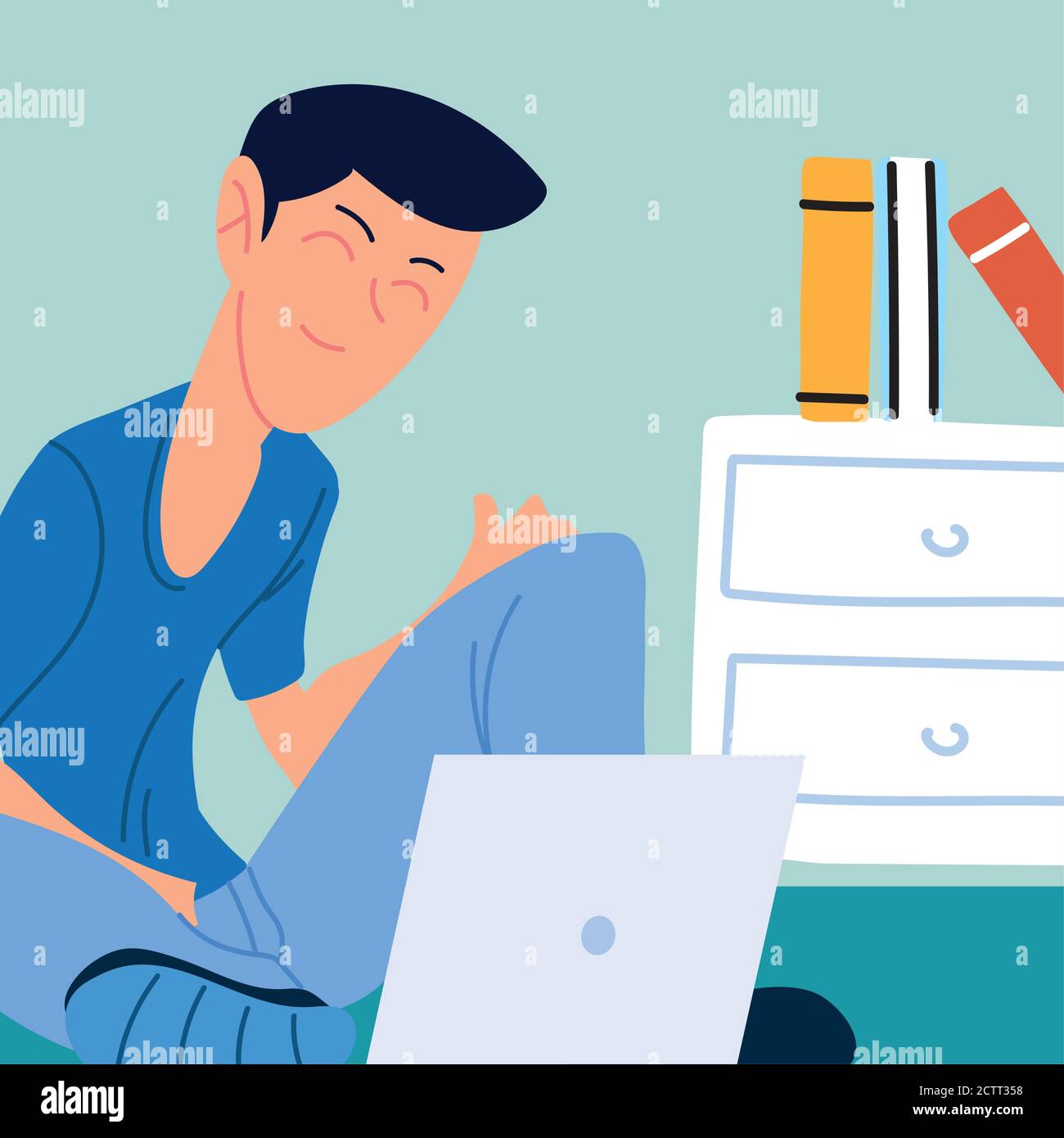 man working remotely from her home vector illustration design Stock ...