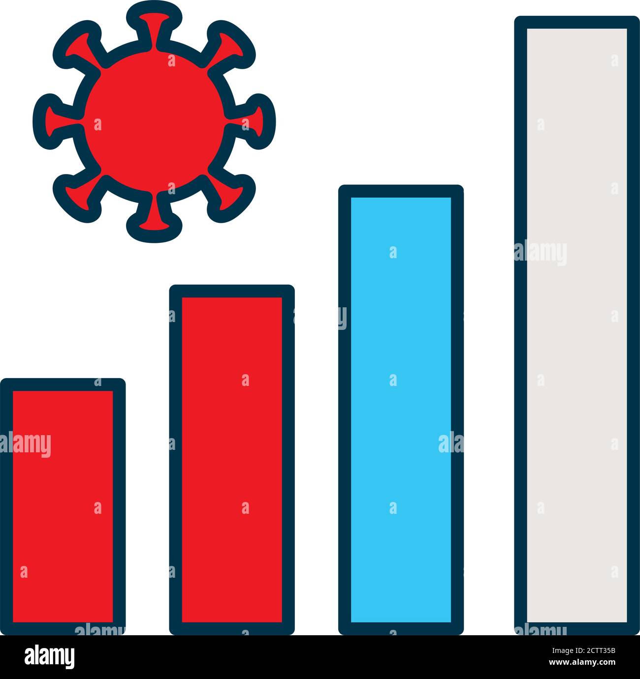 graphic chart with coronavirus icon over white background, line and ...